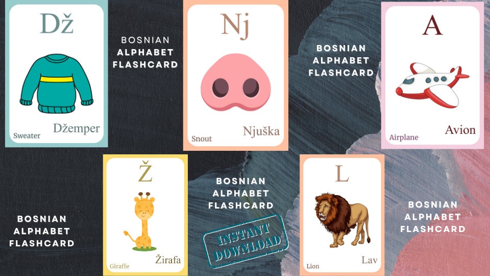 BOSNIAN Alphabet FLASHCARD With Picture, Learning BOSNIAN, Bosnian ...