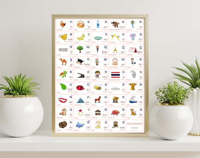 THAI Alphabet CHART With Words and English Translations Printable Art ...