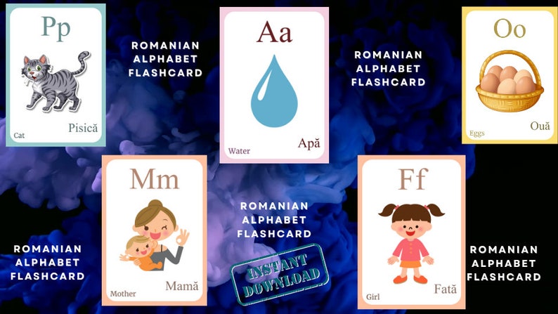 ROMANIAN Alphabet FLASHCARD With Picture, Learning ROMANIAN, Romanian ...