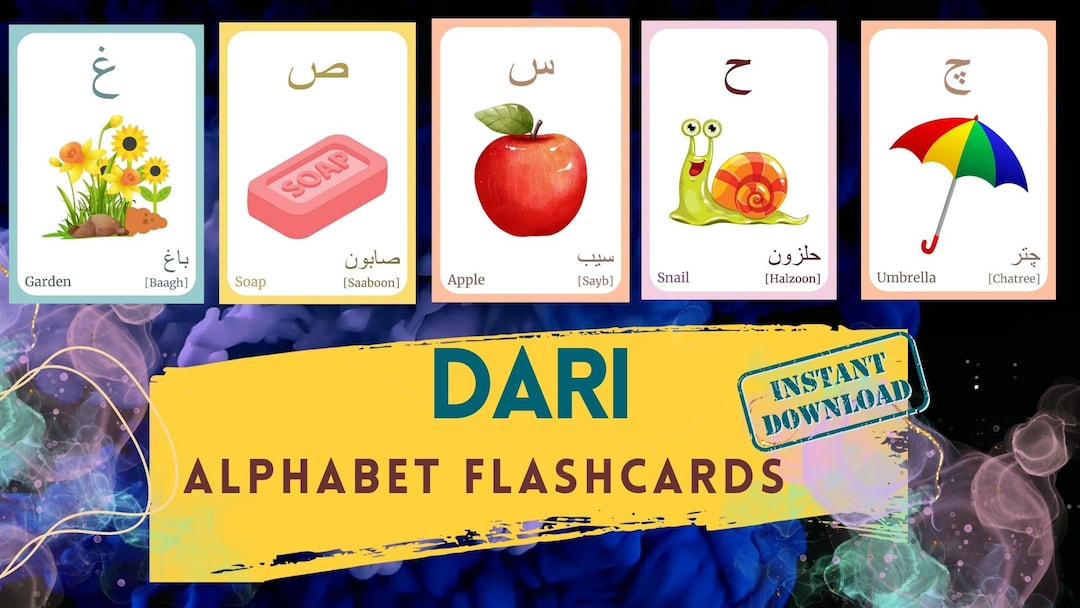 DARI Alphabet FLASHCARD With Picture, Learning Dari, Dari Letter Flashcard, Dari Language, Pdf ...