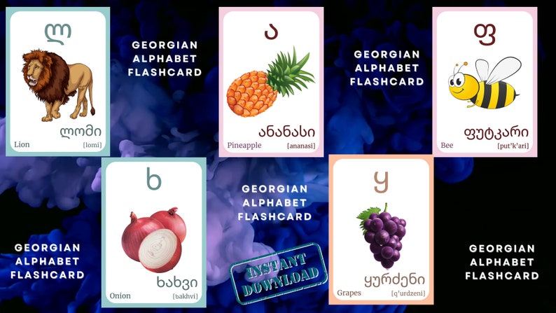 Georgian Alphabet Flashcards With Pictures (digital Download) - Etsy