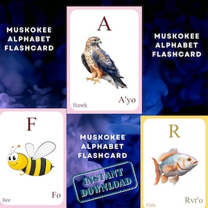 Muskokee Alphabet FLASHCARD With Picture, Pdf, Digital Download, Creek ...