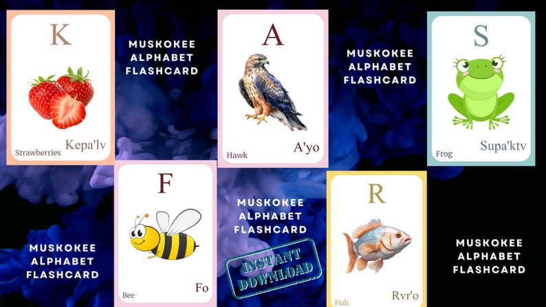 Muskokee Alphabet FLASHCARD With Picture, Pdf, Digital Download, Creek ...