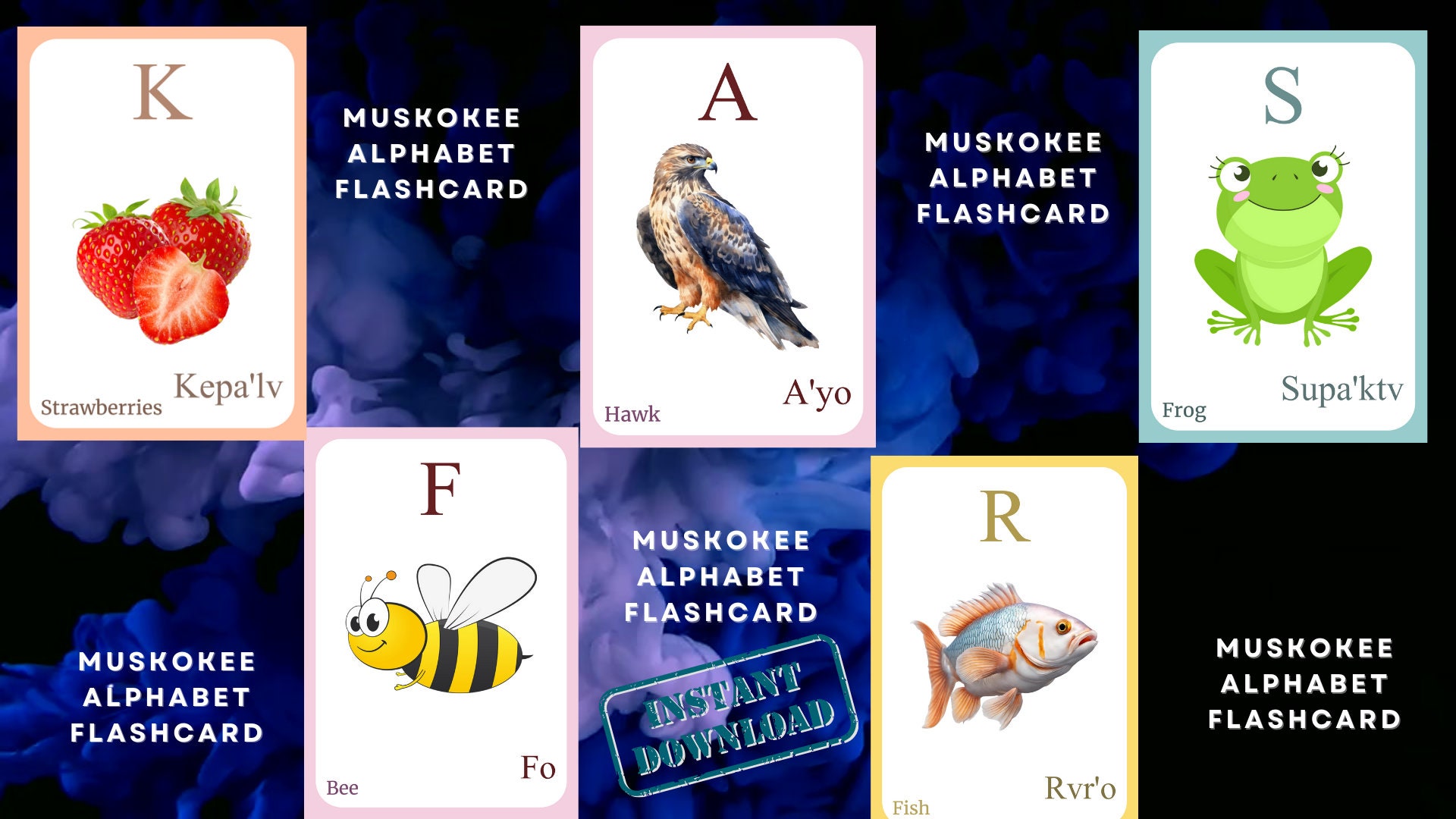 Muskokee Alphabet FLASHCARD With Picture, Pdf, Digital Download, Creek ...
