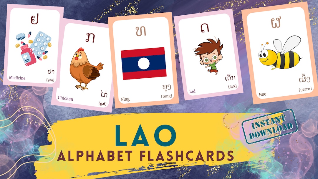 LAO Alphabet FLASHCARD With Picture, Learning LAO, Lao Letter Flashcard ...
