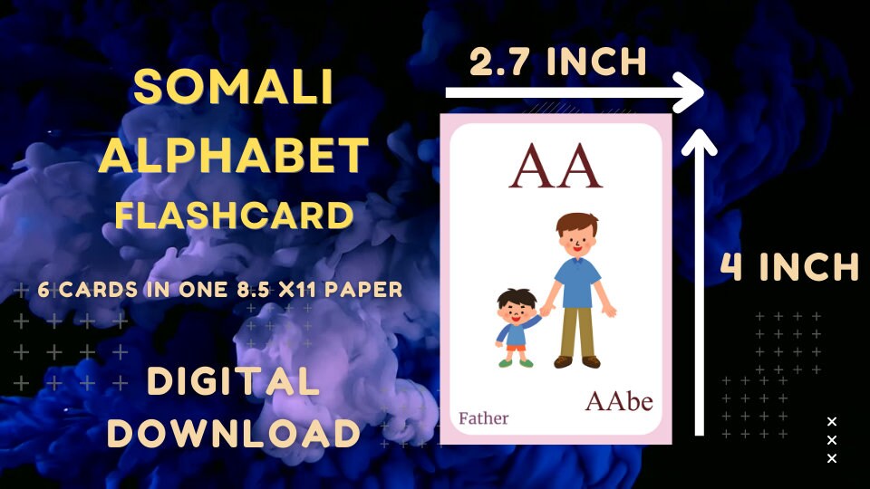 SOMALI Alphabet FLASHCARD With Picture, Learning SOMALI, Somali Letter ...
