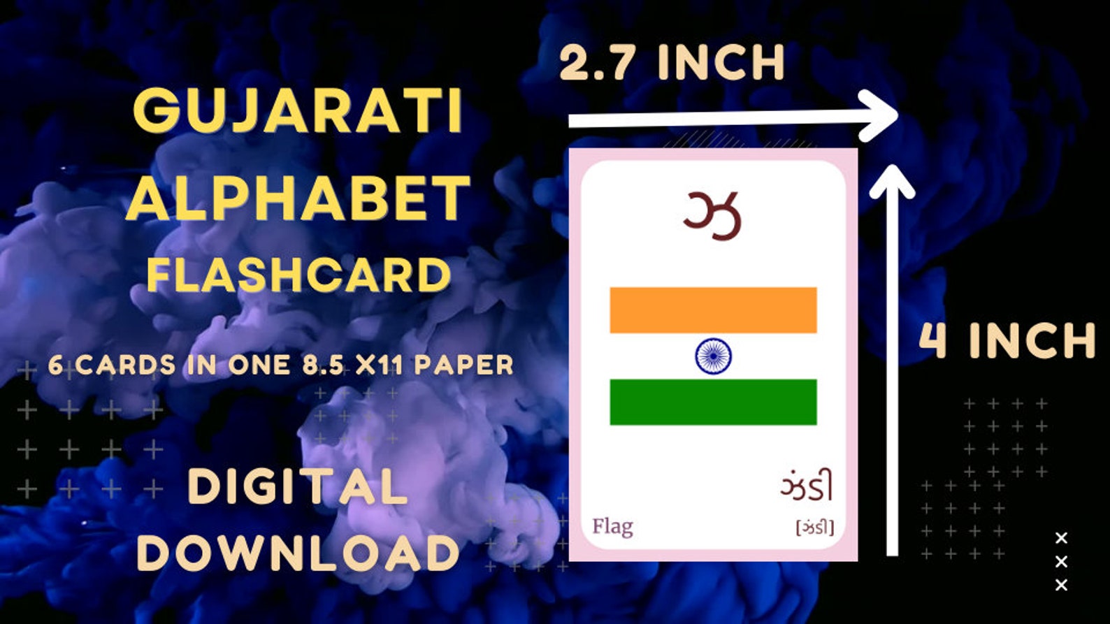 Gujarati Alphabet Flashcards With Pictures, Language Learning (digital ...