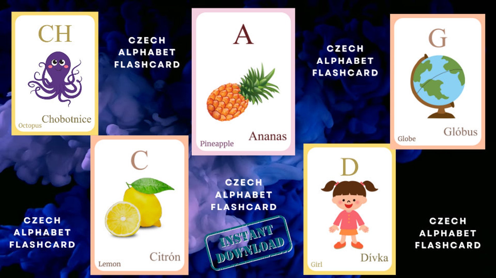 CZECH Alphabet FLASHCARD With Picture Learning CZECH Czech - Etsy