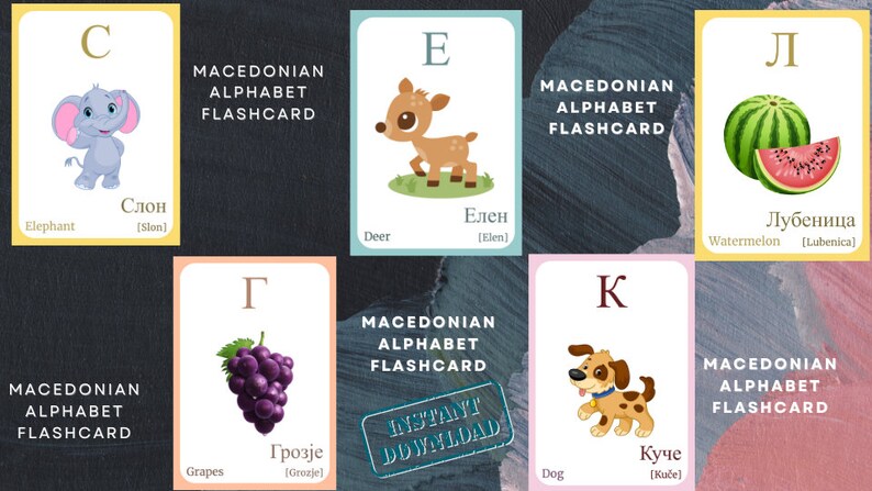 MACEDONIAN Alphabet FLASHCARD With Picture, Learning Macedonian ...