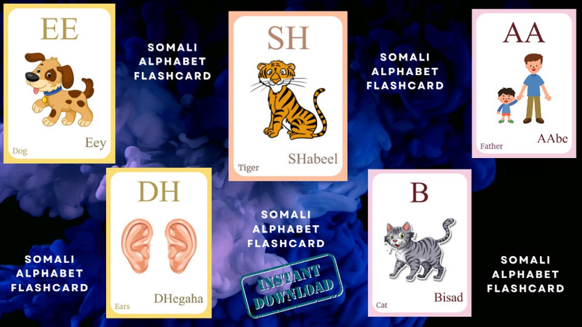 SOMALI Alphabet FLASHCARD With Picture, Learning SOMALI, Somali Letter ...