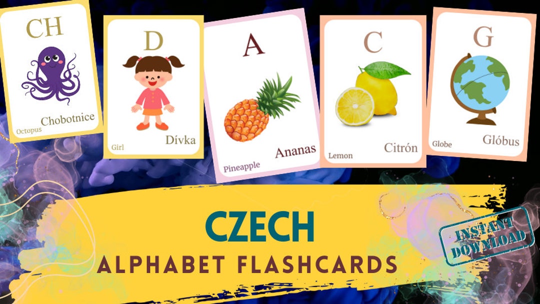 CZECH Alphabet FLASHCARD With Picture, Learning CZECH, Czech Letter ...