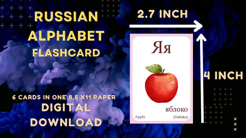 RUSSIAN Alphabet FLASHCARD With Picture, Learning RUSSIAN, Russian ...