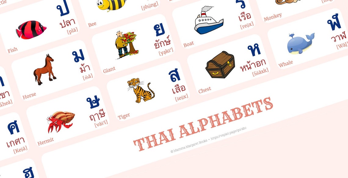 THAI Alphabet CHART With Words and English Translations | Etsy India