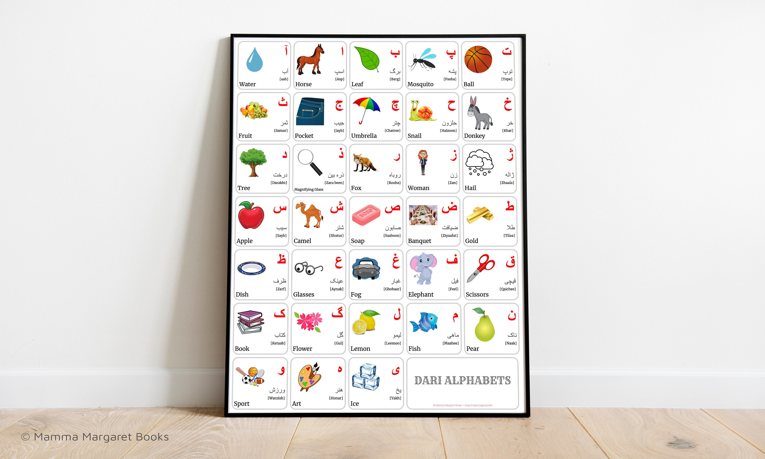 DARI Alphabet CHART With Words and English Translations | Etsy Singapore