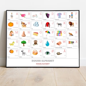 DANISH Alphabet CHART With Words and English Translations Printable Art ...