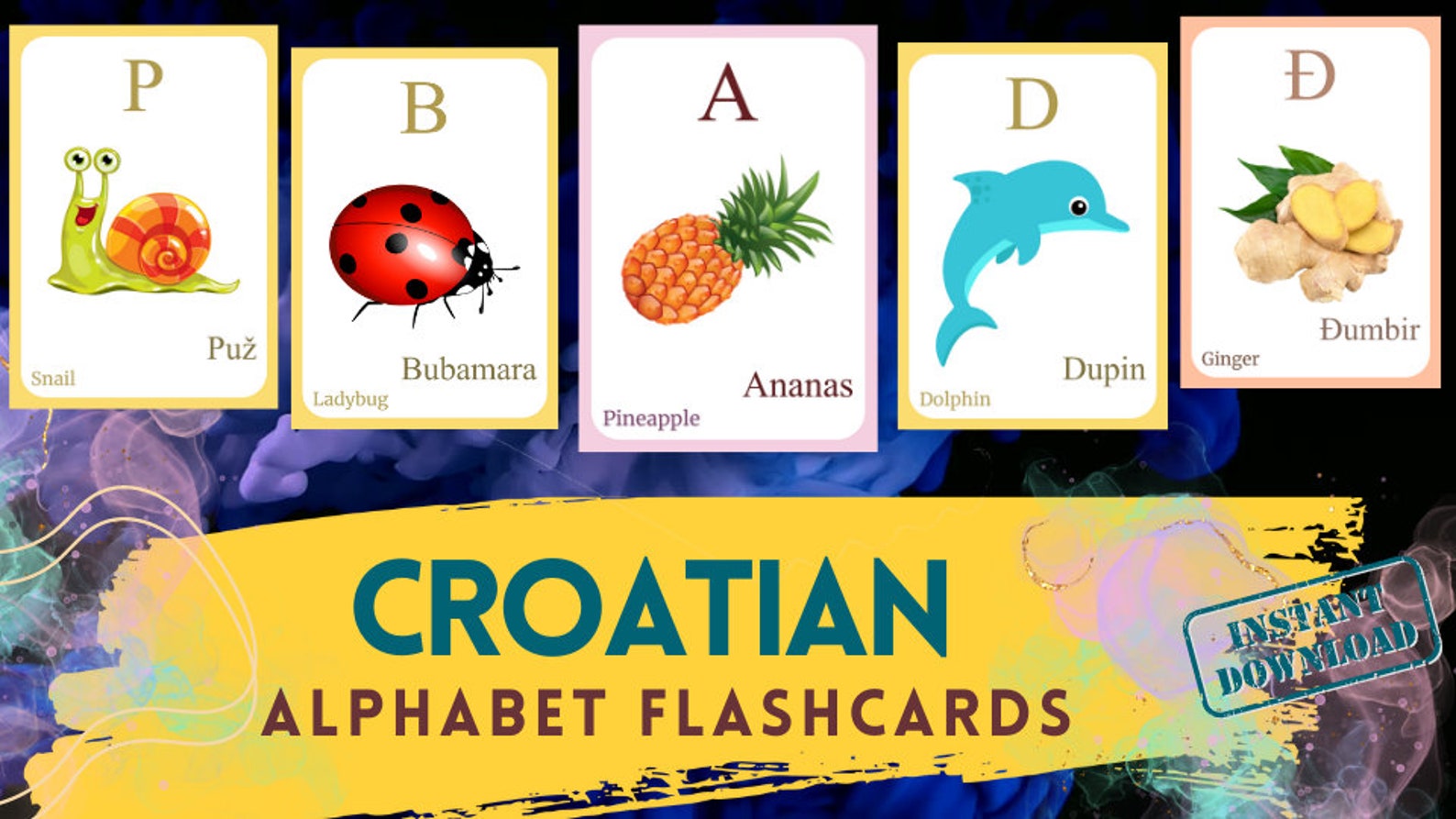 CROATIAN Alphabet FLASHCARD With Picture, Learning Croatian ...