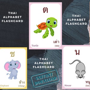 THAI Alphabet FLASHCARD With Picture, Learning THAI, Thai Letter ...