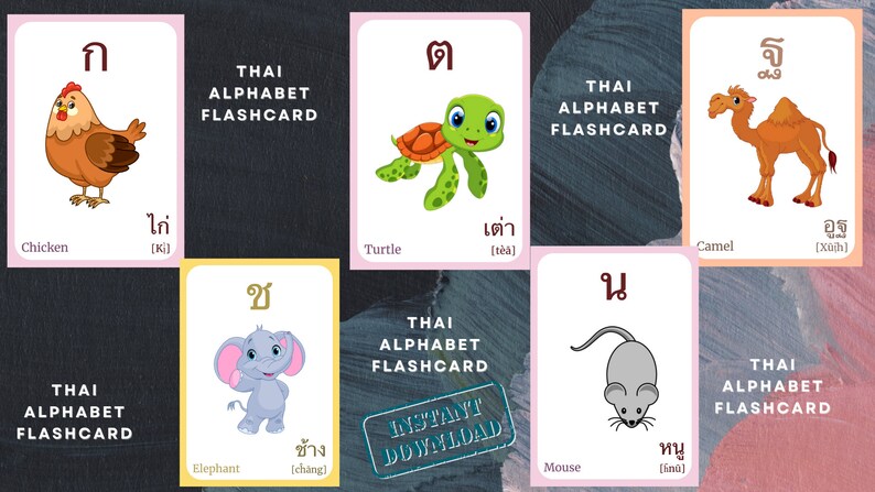 THAI Alphabet FLASHCARD With Picture, Learning THAI, Thai Letter ...