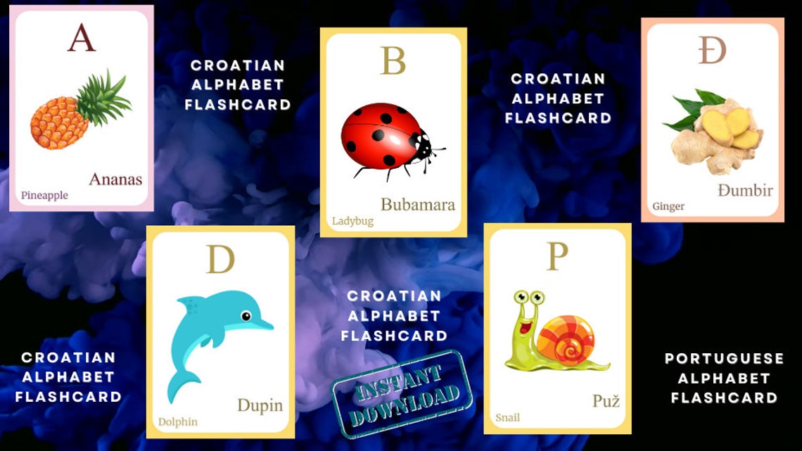 CROATIAN Alphabet FLASHCARD With Picture, Learning Croatian ...