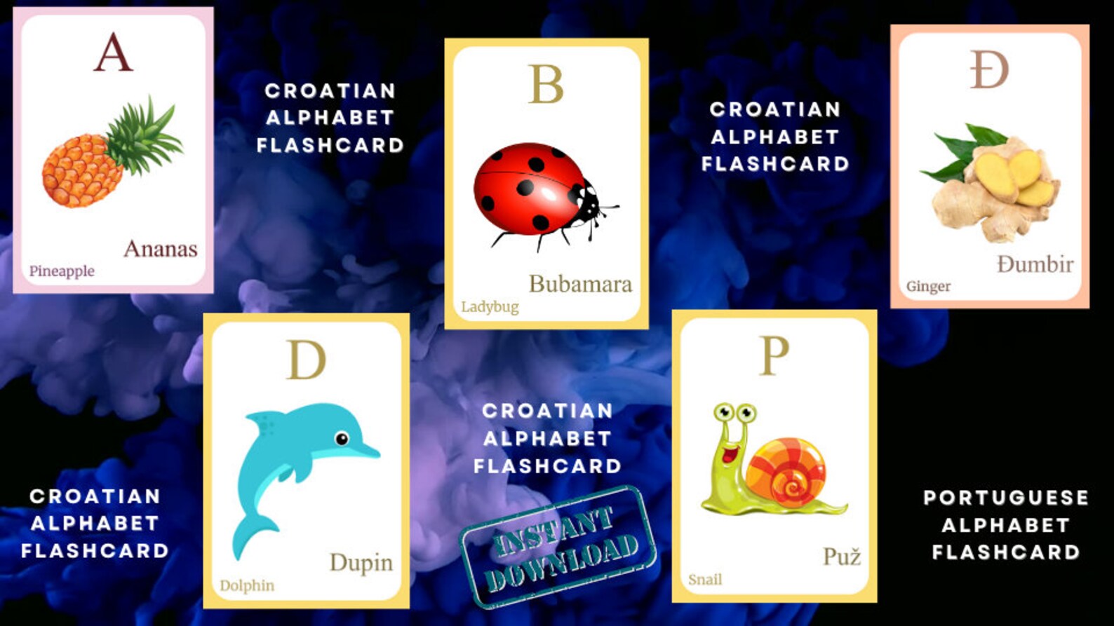 CROATIAN Alphabet FLASHCARD With Picture, Learning Croatian ...
