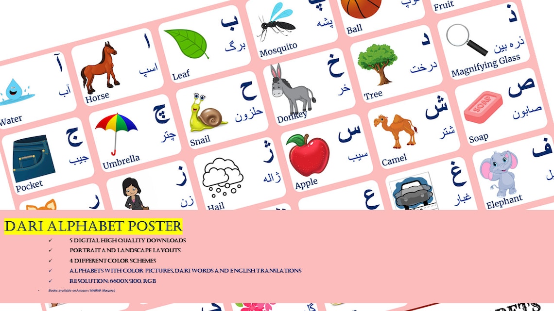 DARI Alphabet CHART With Words and English Translations - Etsy India