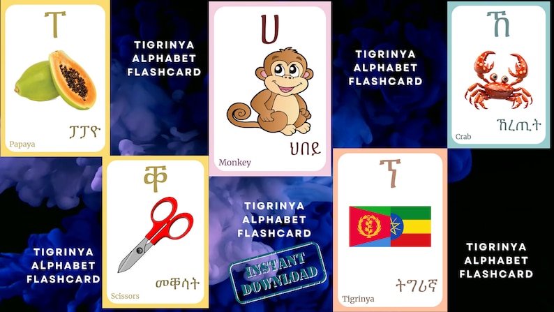 Tigrinya Alphabet FLASHCARD With Picture, Learning Tigrinya, Tigrinya ...
