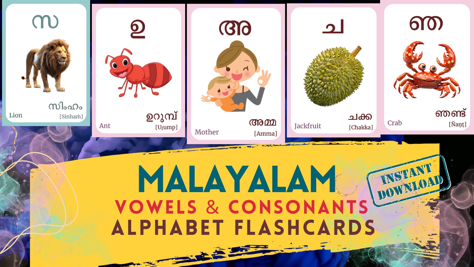 Malayalam Alphabet FLASHCARD - Both Vowels and Consonants, Learning ...