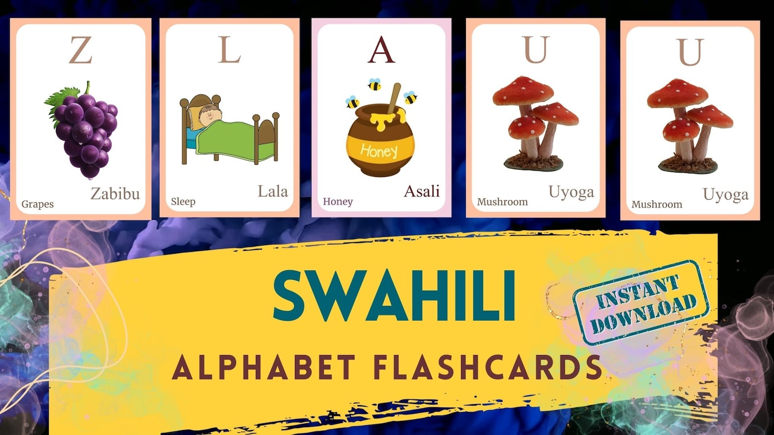 SWAHILI Alphabet FLASHCARD With Picture, Learning Swahili, Swahili ...