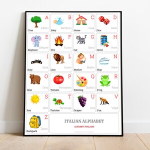 ITALIAN Alphabet POSTER Print With Words and English - Etsy