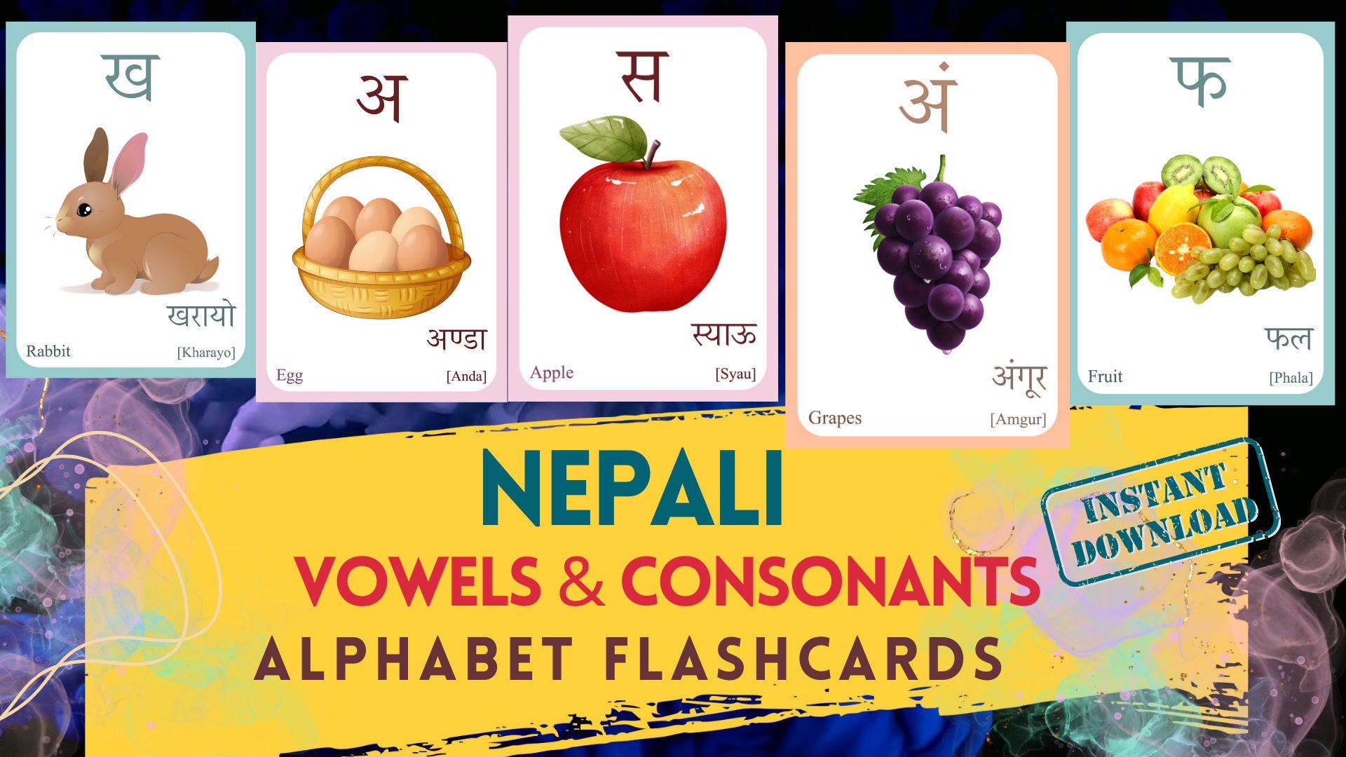 Nepali Alphabet FLASHCARD - Both Vowels and Consonants, Learning Nepali ...
