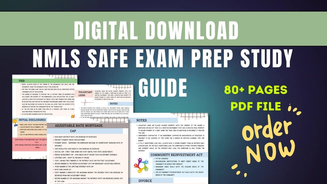 NMLS SAFE Mortgage Loan Officer Exam Study Guide MLO, Loan Officer ...