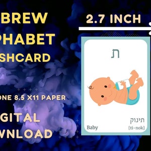HEBREW Alphabet FLASHCARD With Picture, Learning HEBREW, Hebrew Letter ...