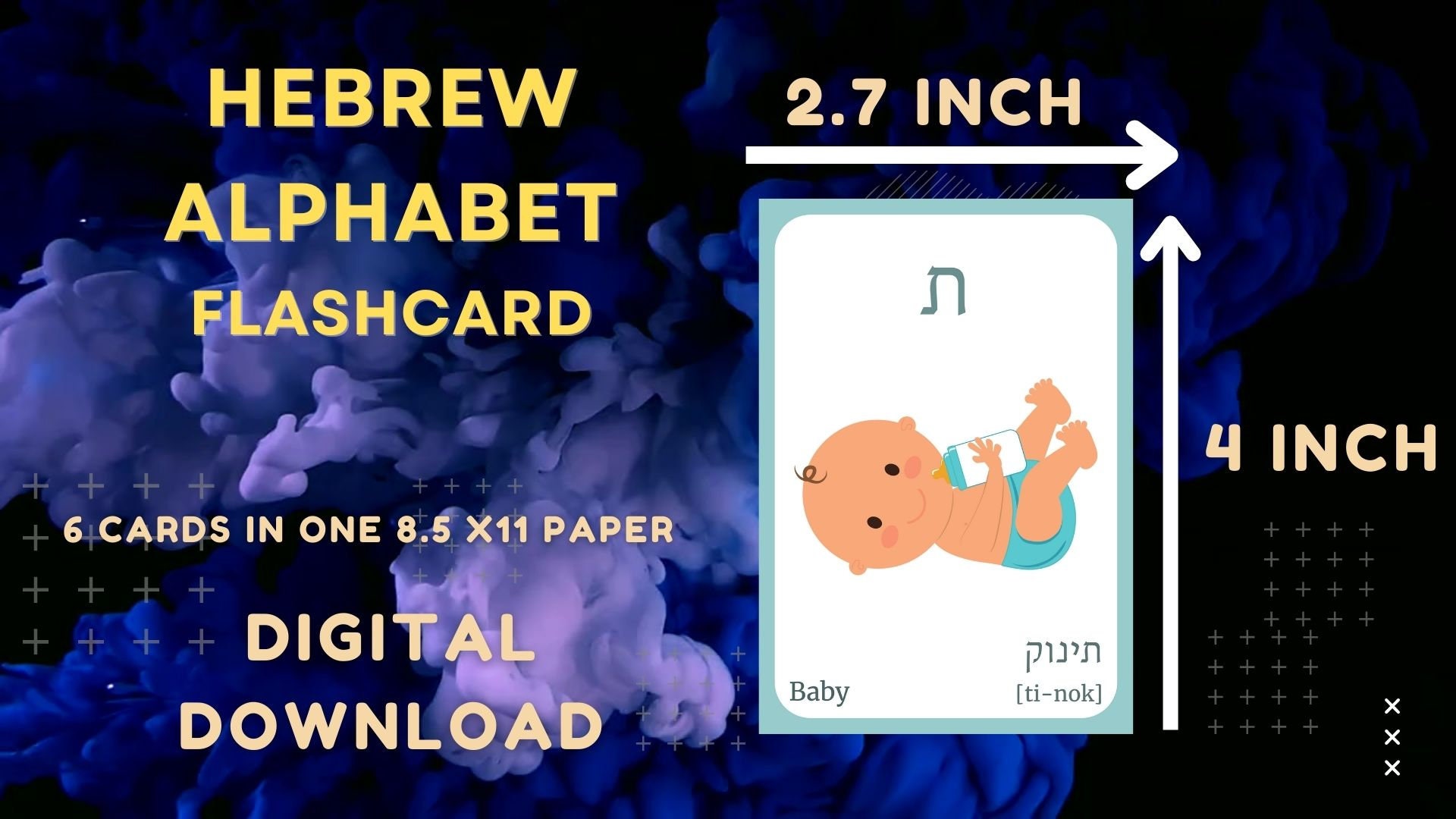 HEBREW Alphabet FLASHCARD With Picture, Learning HEBREW, Hebrew Letter ...