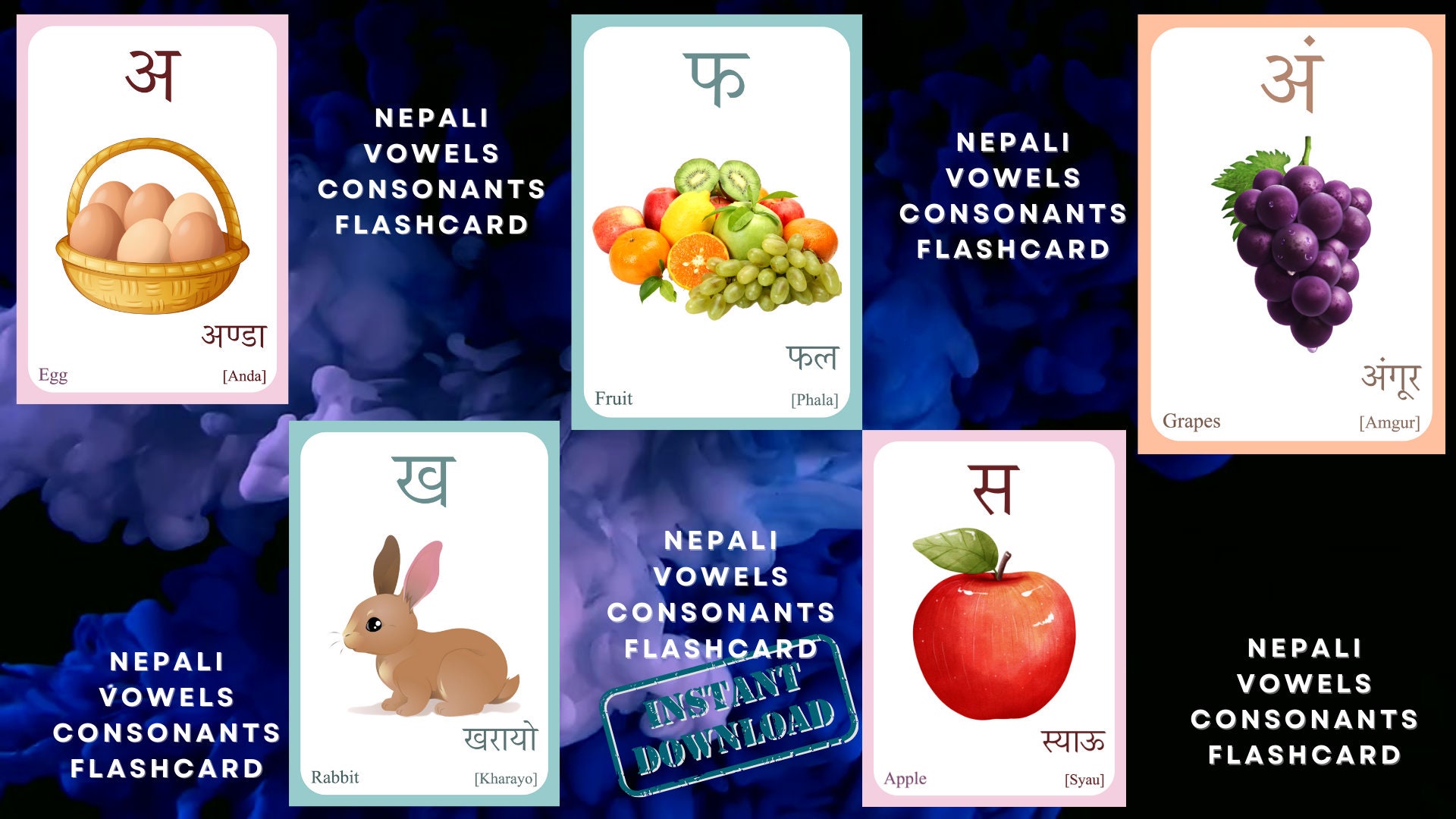 Nepali Alphabet FLASHCARD - Both Vowels and Consonants, Learning Nepali ...