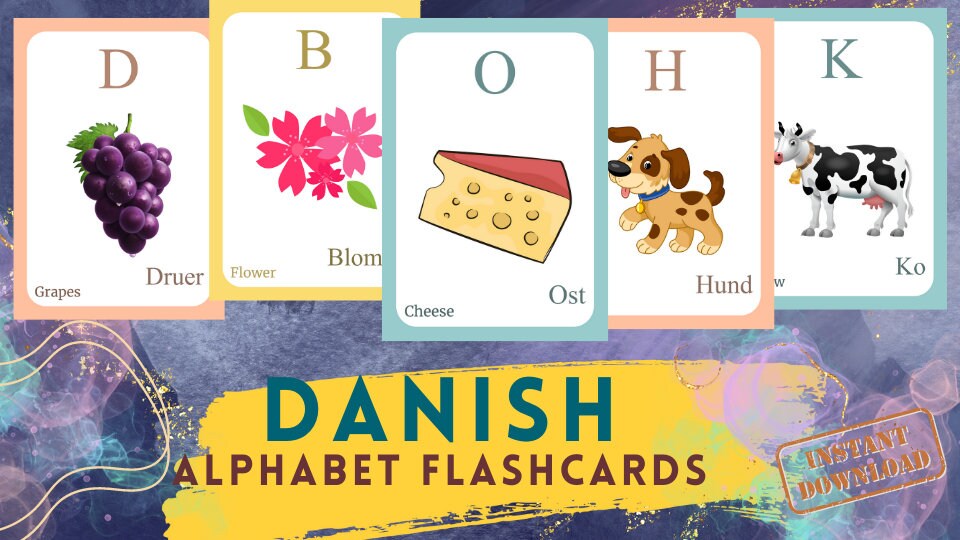 DANISH Alphabet FLASHCARD With Picture, Learning Danish, Danish Letter ... DANISH Alphabet FLASHCARD With Picture, Learning Danish, Danish Letter ...