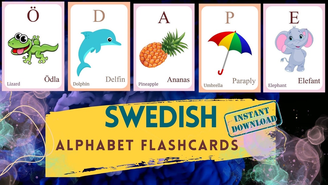 SWEDISH Alphabet FLASHCARD With Picture, Learning SWEDISH, Swedish ...