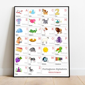 Portuguese Alphabet CHART With Words and English Translations Printable ...