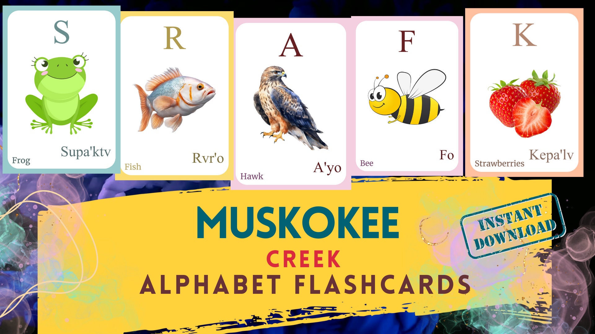 Muskokee Alphabet FLASHCARD With Picture, Pdf, Digital Download, Creek ...