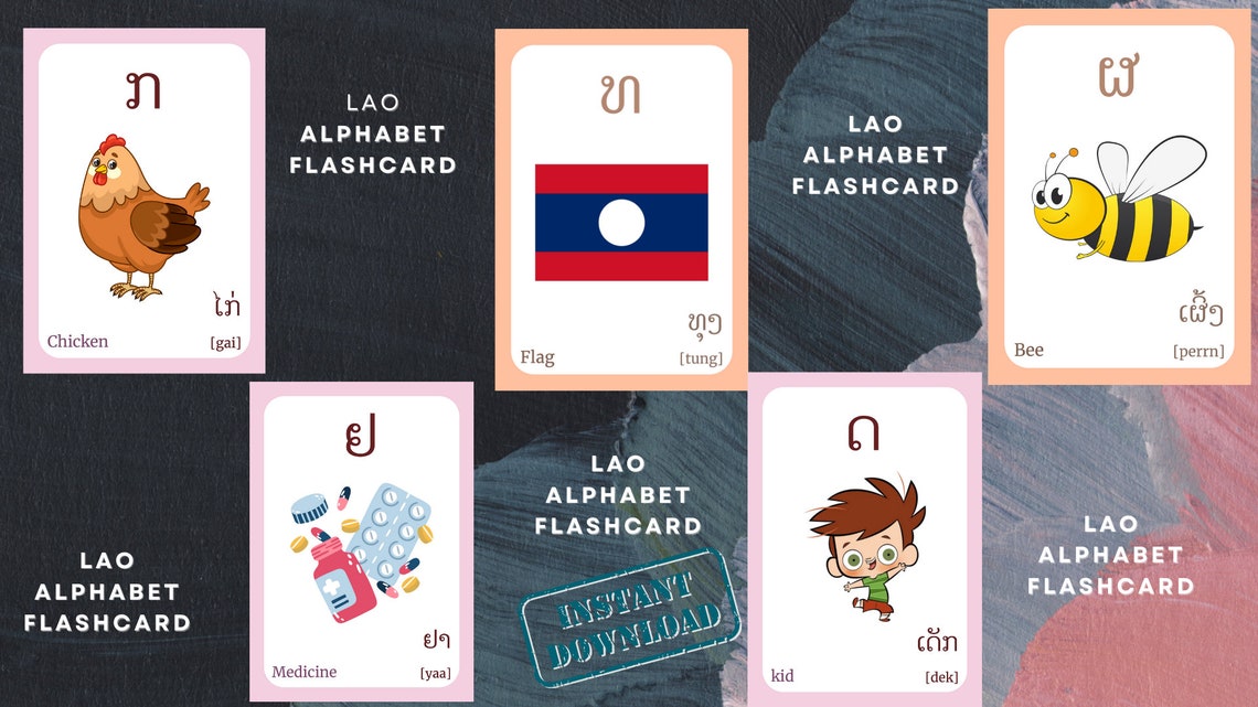 LAO Alphabet FLASHCARD With Picture Learning LAO Lao Letter - Etsy