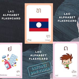 LAO Alphabet FLASHCARD With Picture, Learning LAO, Lao Letter Flashcard ...
