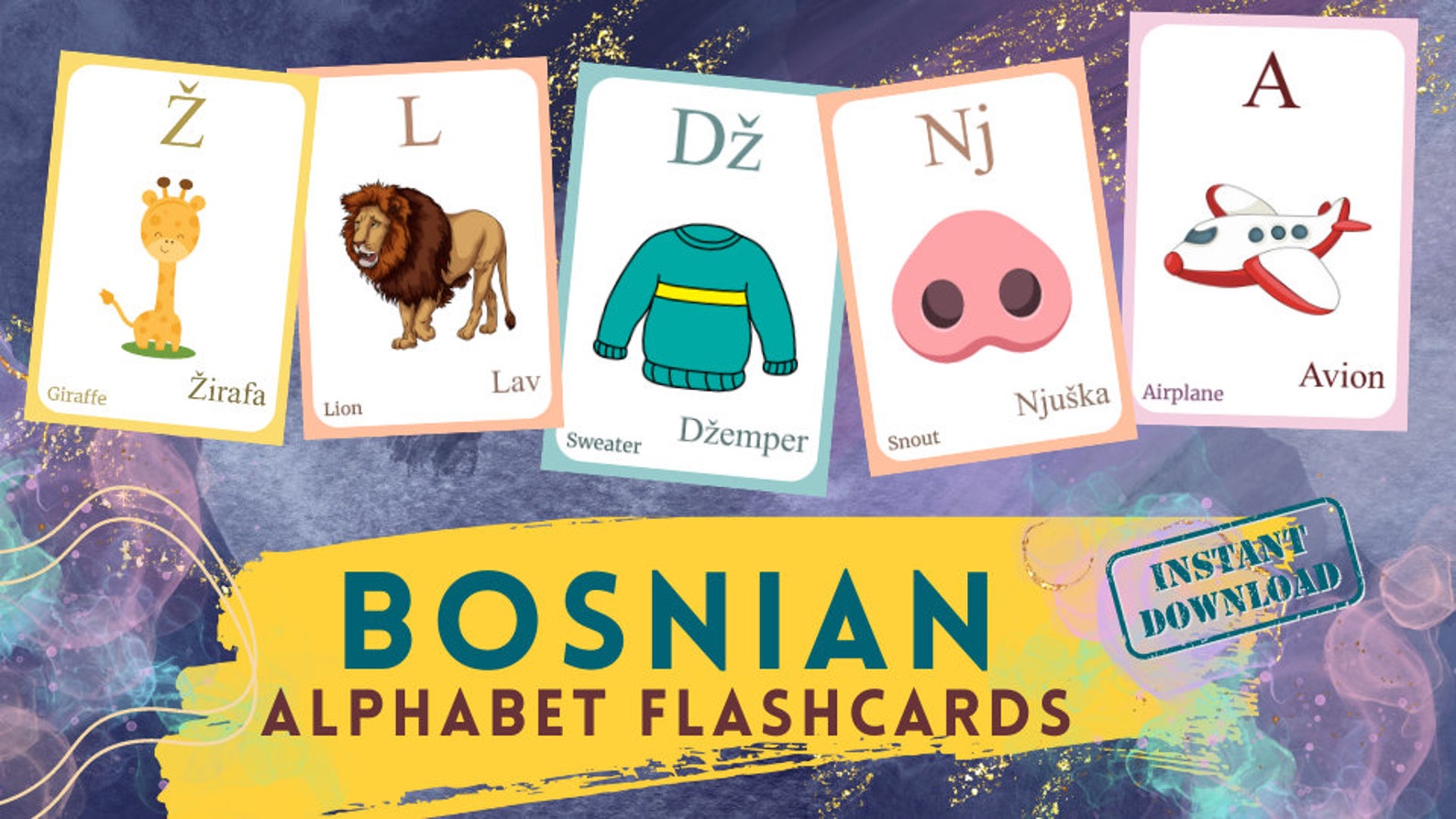 BOSNIAN Alphabet FLASHCARD With Picture, Learning BOSNIAN, Bosnian ...