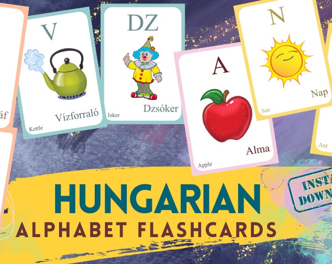 HUNGARIAN Alphabet FLASHCARD With Picture, Learning Hungarian ...