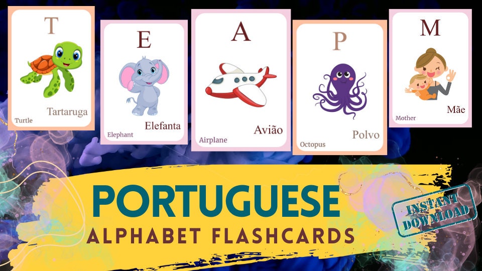 PORTUGUESE Alphabet FLASHCARD With Picture, Learning PORTUGUESE ...