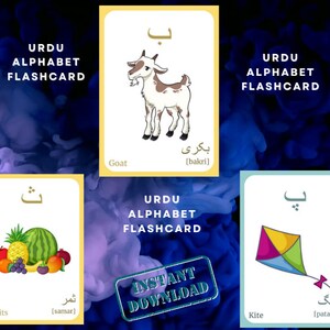 URDU Alphabet FLASHCARD With Picture, Learning URDU, Urdu Letter ...