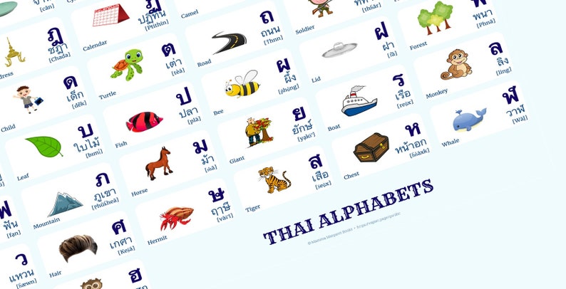 THAI Alphabet CHART With Words and English Translations - Etsy UK