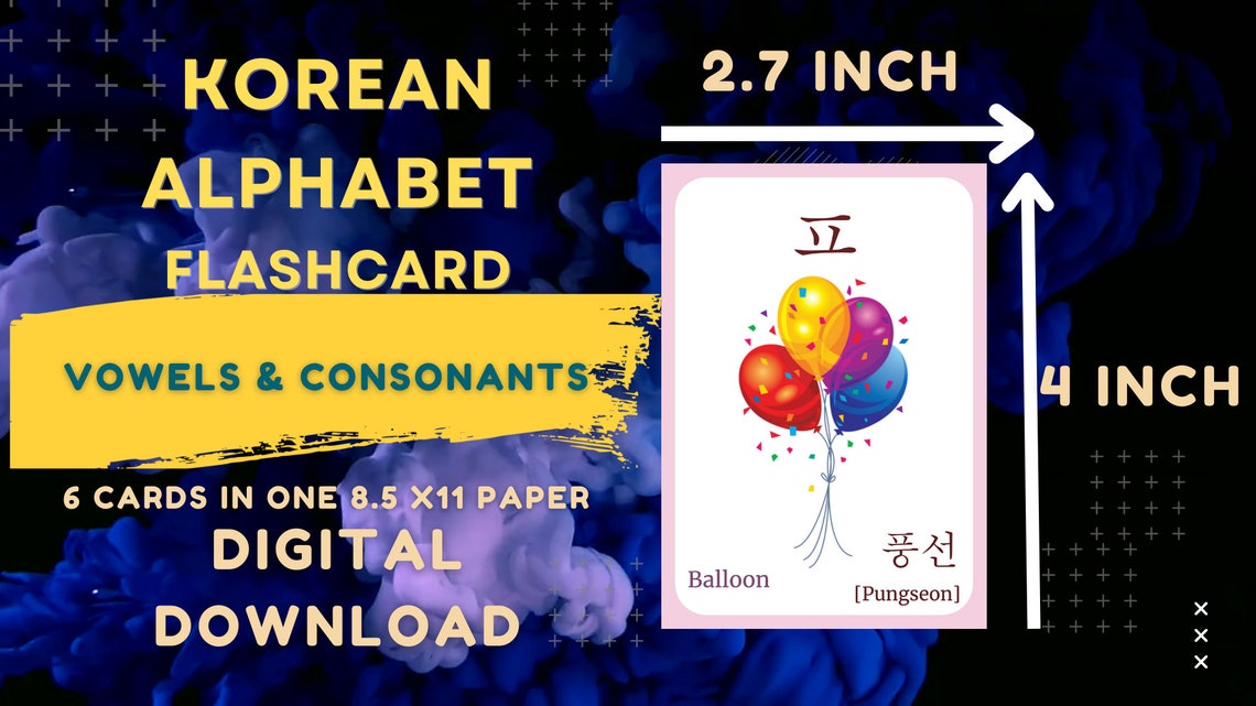 KOREAN Alphabet FLASHCARD Vowels and Consonants , Single and Double ...