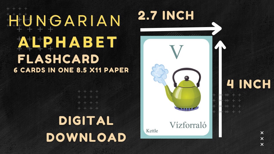 HUNGARIAN Alphabet FLASHCARD With Picture, Learning Hungarian ...