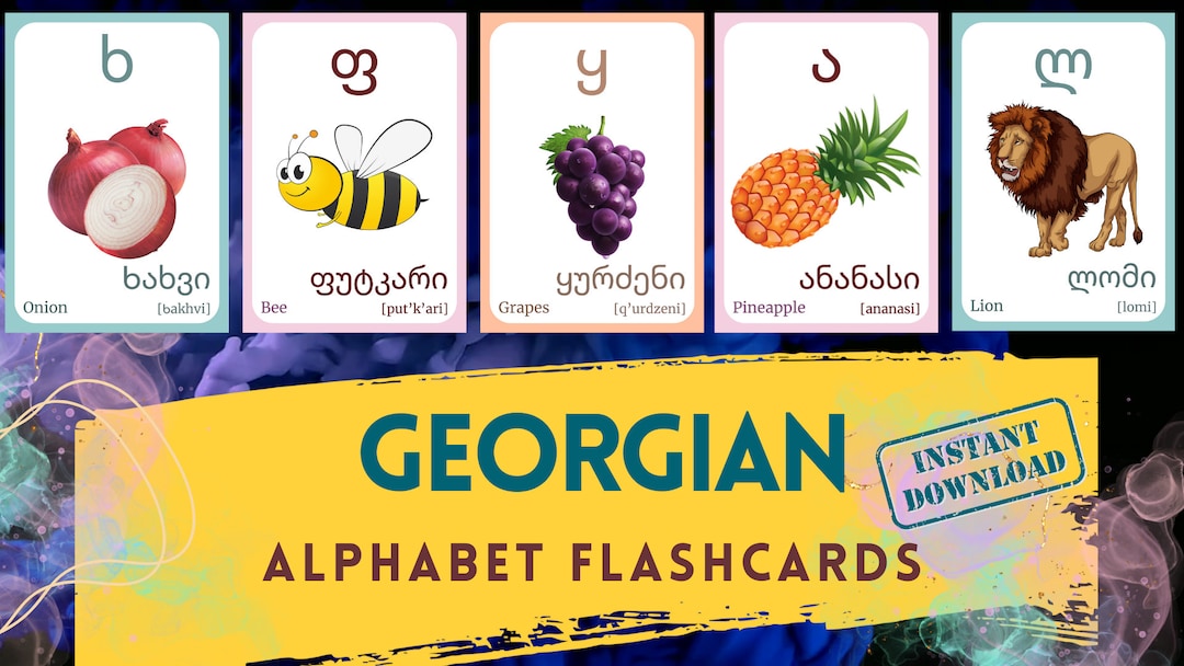 Georgian Alphabet FLASHCARD With Picture, Learning Georgian, Georgian ...