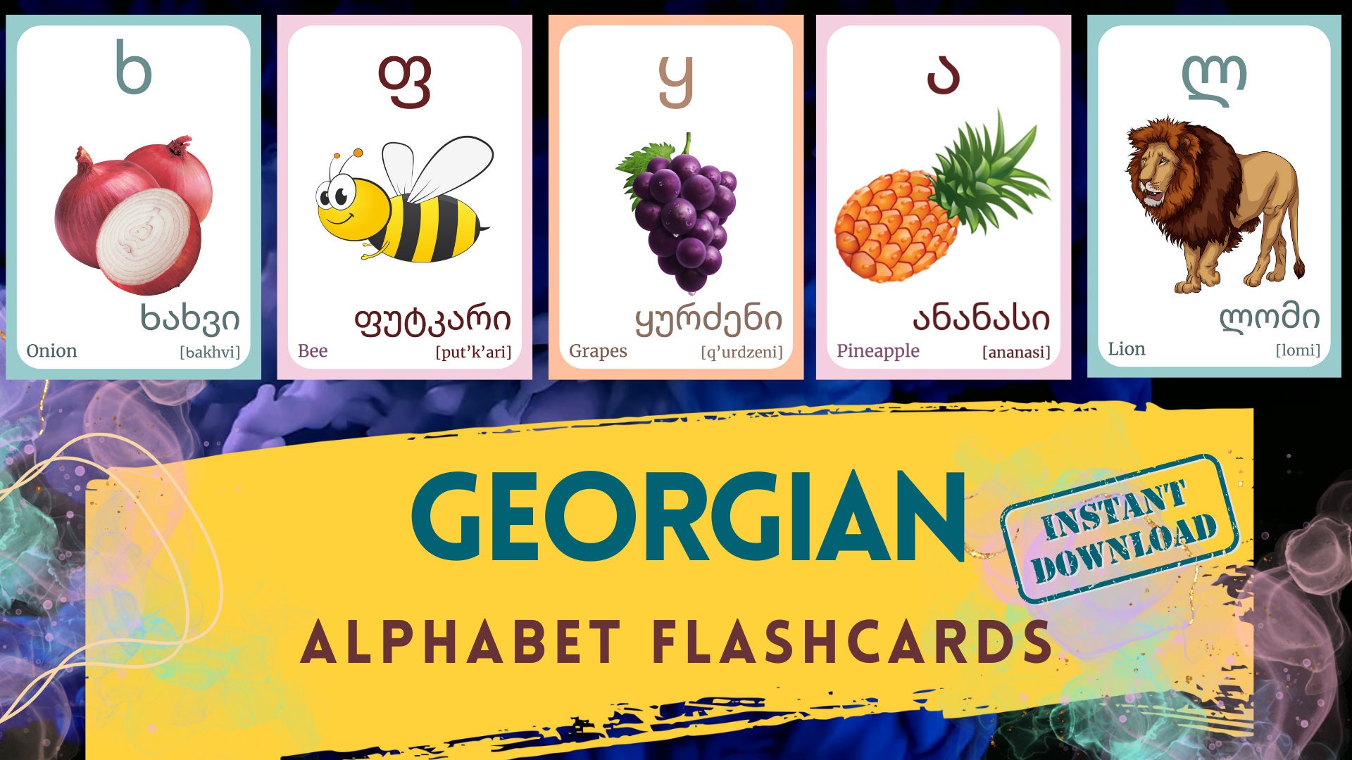 Georgian Alphabet FLASHCARD With Picture, Learning Georgian, Georgian ...