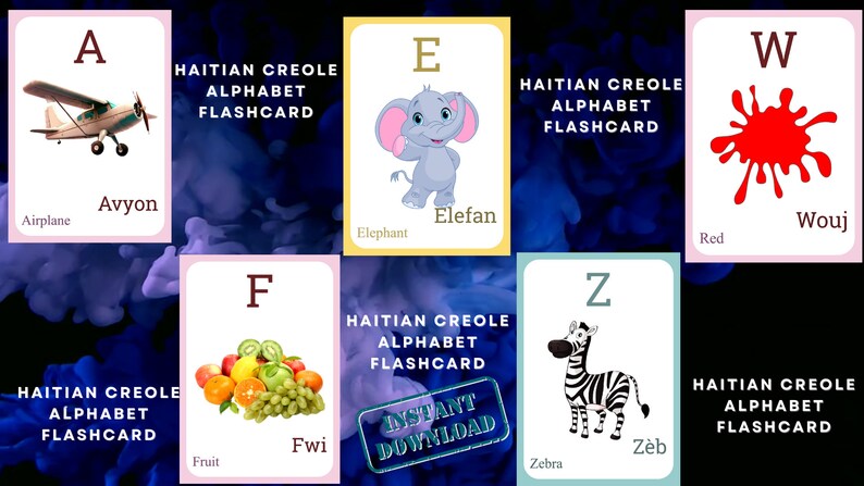 Haitian Creole Alphabet FLASHCARD With Picture, Learning Haitian Creole ...